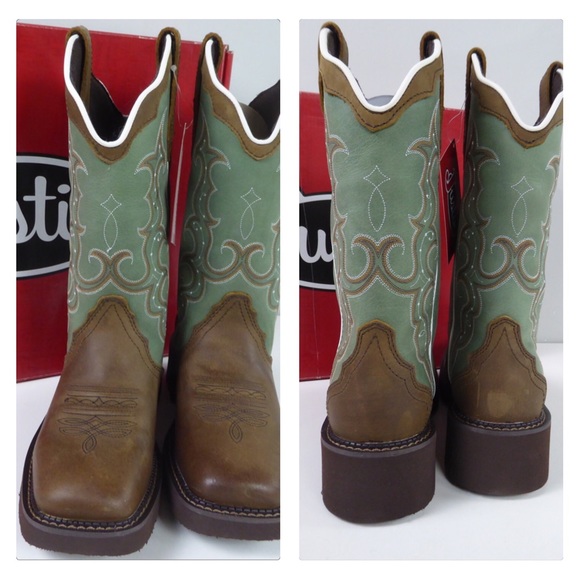 Justin Boots | Shoes | Justin Western Leather Boots Raya Square Toe ...